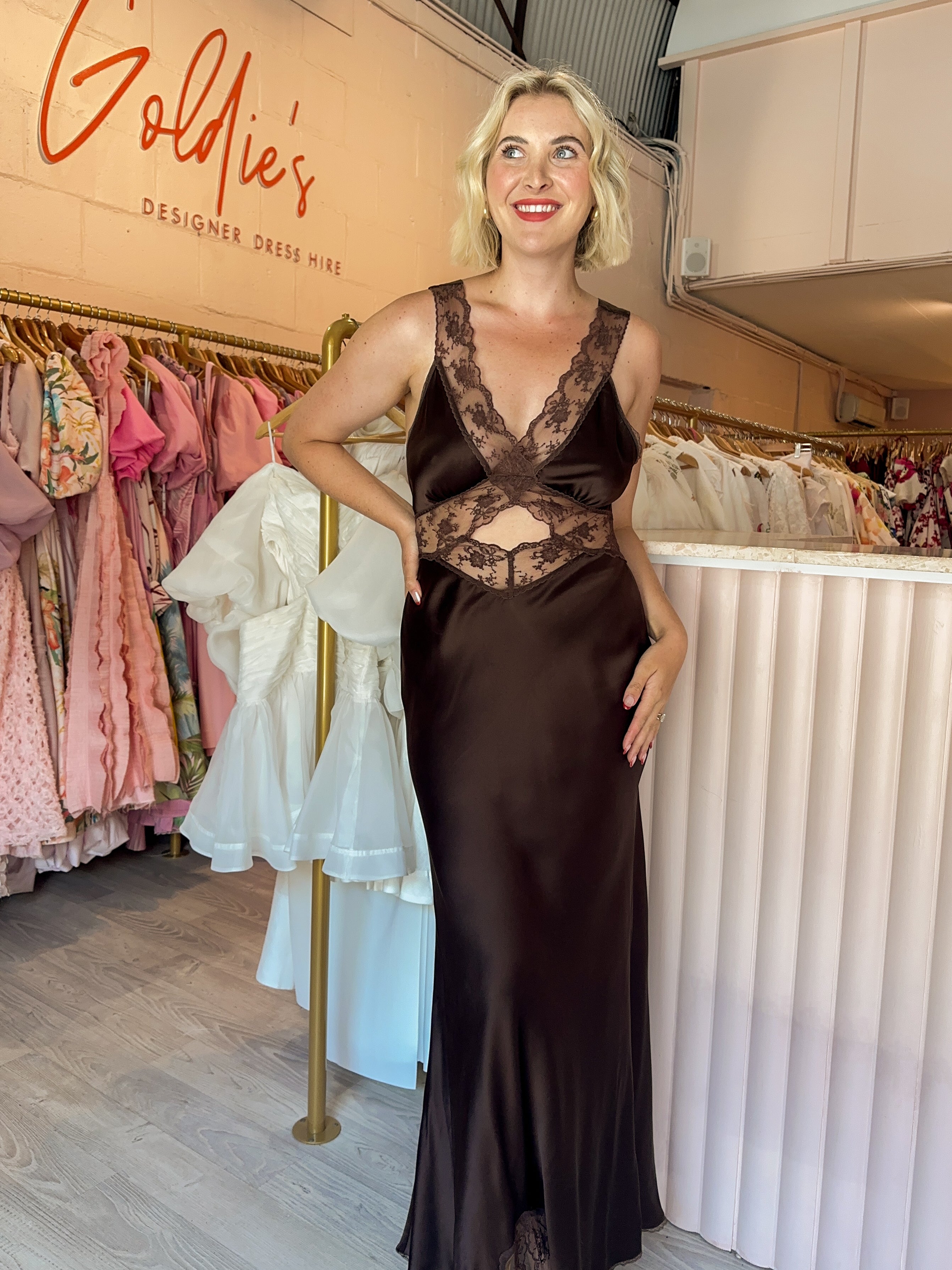 SIR - Aries Gown Chocolate (Size 2) – Goldie's - Designer Dress Hire